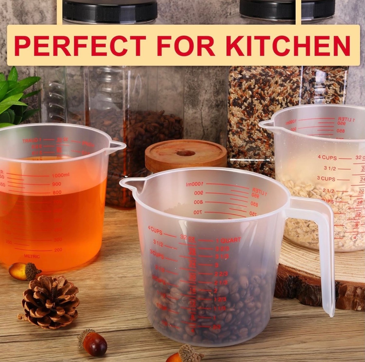 Clear Measuring Mug With Spout And Handle Grip 32 Oz/ 1000 Ml, 4 Cup ...