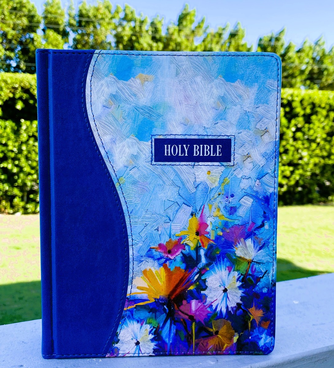 Blue Floral Notetaking Bible - Kjv